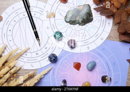 Zodiac wheels, natal chart, astrology dices, fountain pen and gemstones ...