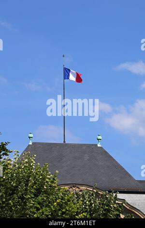 European flag flying above the Paris Opera, Palais Garnier, Place de l ...