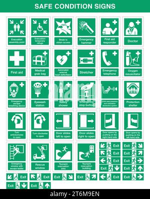 SAFETY CONDITION SIGN PICTOGRAM, EMERGENCY EXIT (ON THE LEFT) ISO 7010 ...