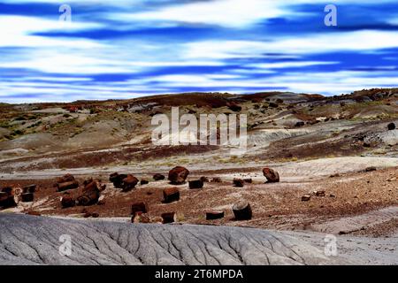 Rugged and Scenic landscape of the ancient petrified forest in Arizona ...