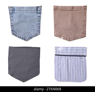 collection of different jeans pocket isolated on white background Stock ...