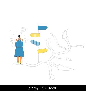 Young woman standing at crossroads. Confused person thinking about the ...