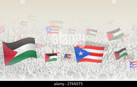 People waving Peace flags and flags of Puerto Rico. Illustration of ...