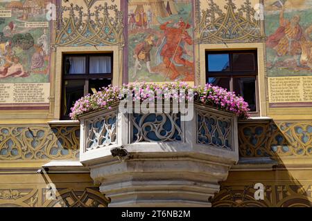 gorgeous historic colorful mural paintings on the ancient building of ...