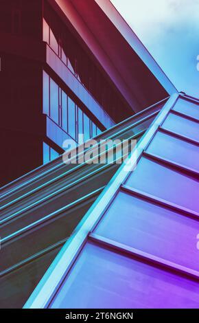 Generic office building exterior painted with retro colored gradients ...