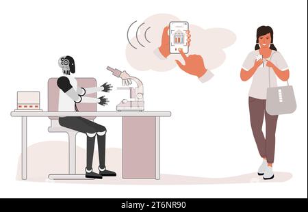 Vector illustration Woman receives the results of medical tests on cell ...