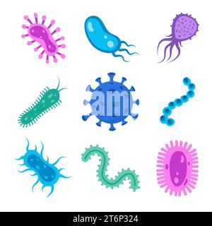 Different bacteria, pathogenic microorganisms, set. Bacteria and germs, microorganisms disease ...
