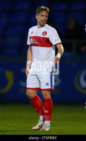 Mitch Hancox of Hartlepool United Football Club is tussling with Josh ...