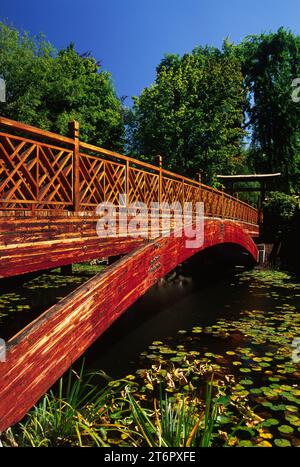 Japanese Garden bridge, Lake Sacajawea Park, Longview, Washington Stock ...