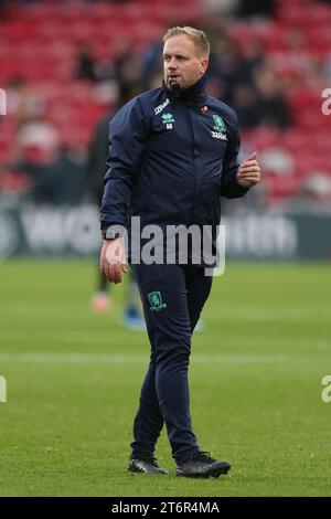 Middlesbrough 1st team coach Aaron Danks plays with a ball before the ...