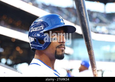 Los Tigres del Licey Robel Garcia (71) stands on deck during the eighth ...