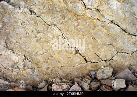 Close formation of a cracked layers of rocks with small details Stock ...