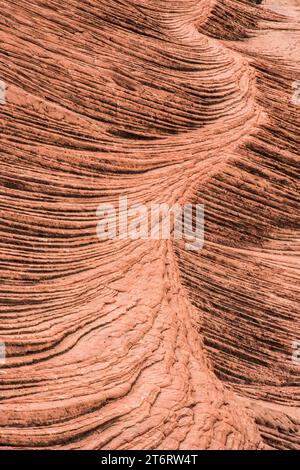 Layers of navajo sandstone create lines in the red rock at snow canyon ...