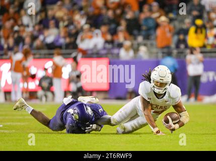 TCU safety Mark Perry (3) tackles SMU wide receiver Jordan Hudson (8 ...