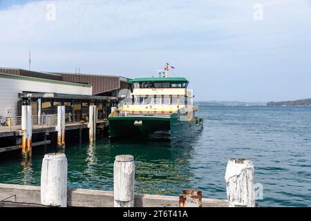 Sydney ferry named MV Fairlight at Manly Beach ferry wharf on Sydney ...