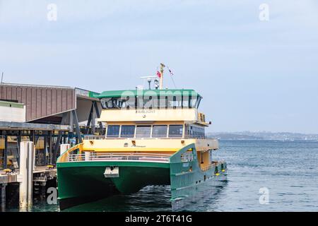 Sydney ferry named MV Fairlight at Manly Beach ferry wharf on Sydney ...