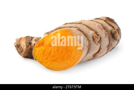 Fresh cut turmeric root isolated on white Stock Photo - Alamy