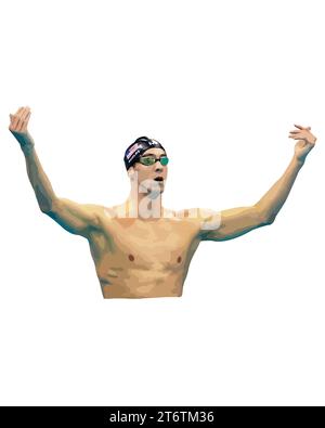 Michael Phelps American swimmer Victory Action with Pop Art Background ...