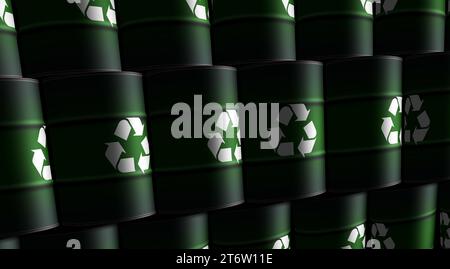 Recycling ecology reuse barrels in row concept. Green environment and ...