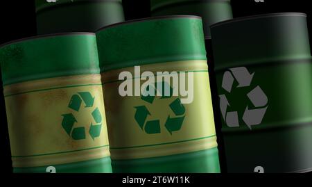 Recycling ecology reuse barrels in row concept. Green environment and ...