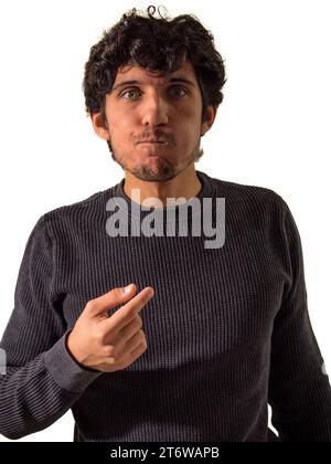 Man Making Funny Face With Finger Stock Photo - Alamy