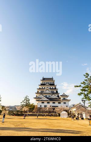 Fukuyama castle in Japan. The open space of the former Honmaru compound ...