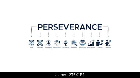 Banner perseverance vector illustration concept icon with goal, focused ...