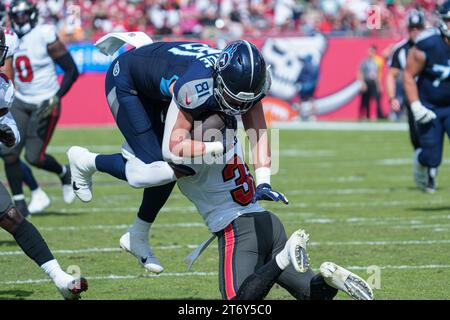 Tennessee Titans tight end Josh Whyle (81) walks off the field after an ...