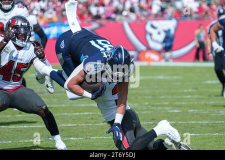 Tennessee Titans tight end Josh Whyle (81) walks off the field after an ...
