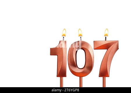 Birthday candle number 107 on white background Stock Photo - Alamy
