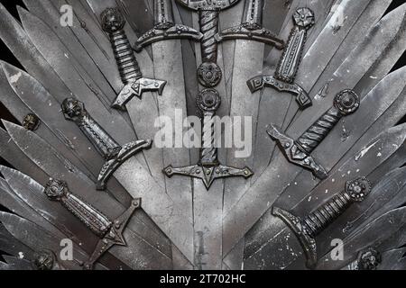 Metal knight swords background close up. The concept Knights Stock ...