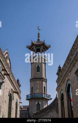 The street around the Great Mosque of Hohhot (a mosque in Huimin ...