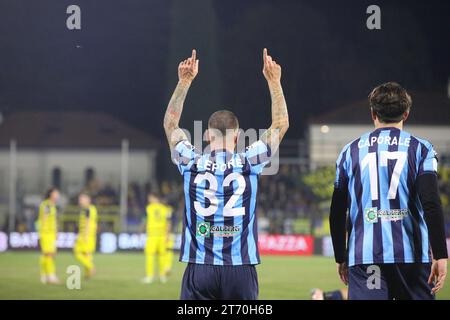 Franco Lepore (Lecco) celebrates after scoring a goal during the Serie ...