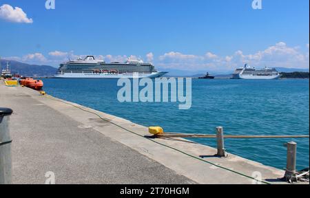Cruise Ships MV Viking Sky and MS Nautica docked at the Port of Corfu ...