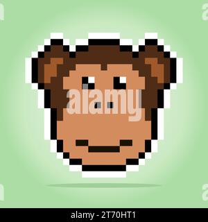 8 bits of monkey head pixels. Animals for game assets and cross stitch ...