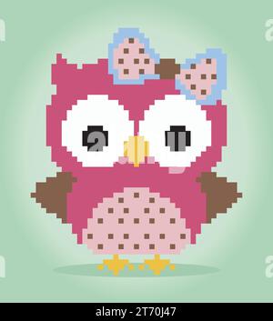 Owl Pixel art. 8 bit eagle-ow. pixelatedl Vector illustration Stock ...