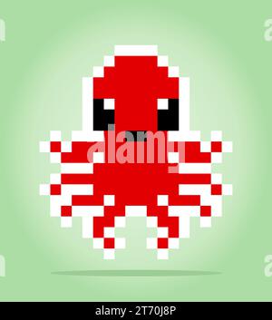 8 bit pixel of octopus. Animal for game assets and cross stitch ...