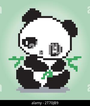 Pixel art character panda 8 bit pixel art black and white bear isolated ...