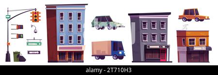 City street intersection design elements set isolated on white ...