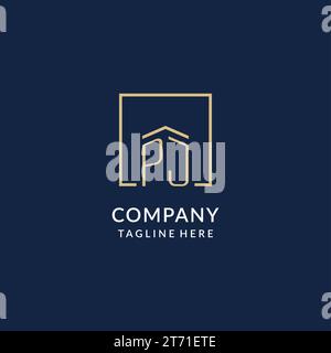 modern PJ letter real estate logo in linear style with simple roof ...