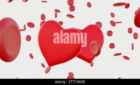 An isolated red heart shape and erythrocytes, or red blood cells ...