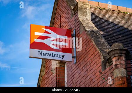 Newbury Train Station Sign Close Up Portrait Stock Photo - Alamy