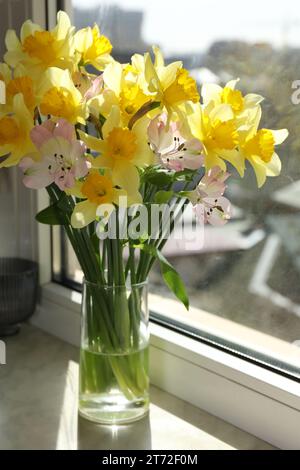Bouquet of alstroemeria flowers near window, closeup Stock Photo - Alamy
