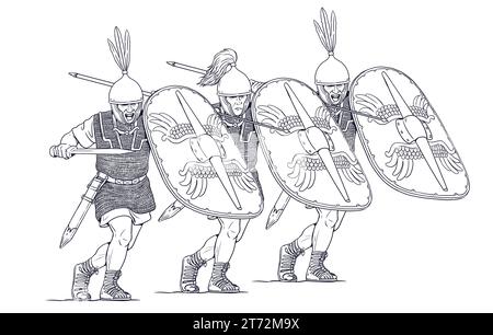 Roman legionnaires in battle. Punic Wars. Historical drawing with ...