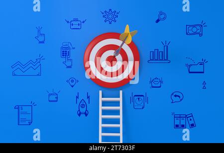 Ladder glowing and aiming high on blue background. 3D rendering Stock ...