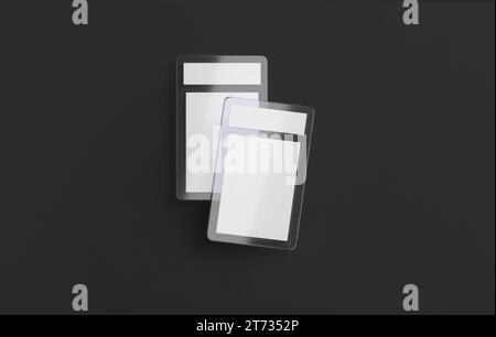 Blank transparent plastic magnetic trading card mockup, dark background ...