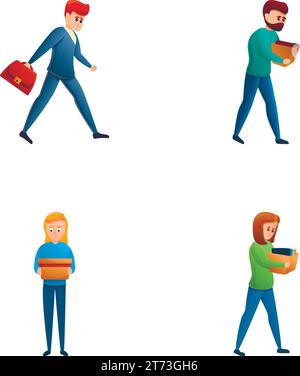 Fired employee icons set cartoon vector. Man and woman manager fired ...
