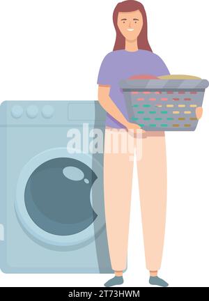 Woman Washing or Laundering Clothes on Washboard, Vector Cartoon Stick ...
