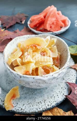 Homemade watermelon rind candy. Dessert from watermelon rinds in ...