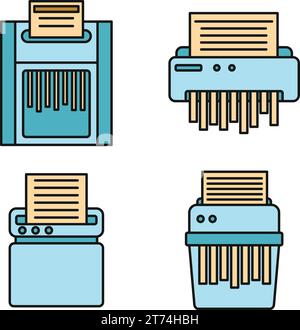Office shredder color flat icons in rounded square frames. Thin and ...